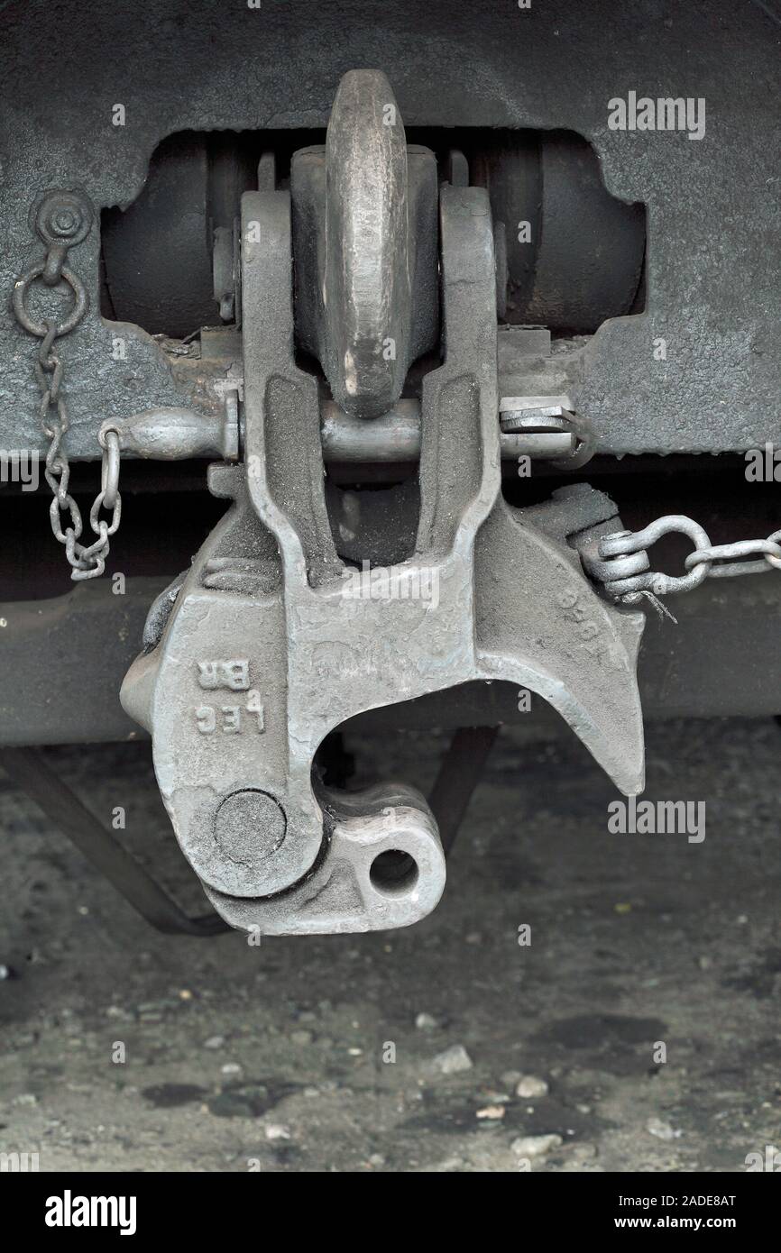 Buckeye coupling on train carriage. This automatic coupler, when in its ...
