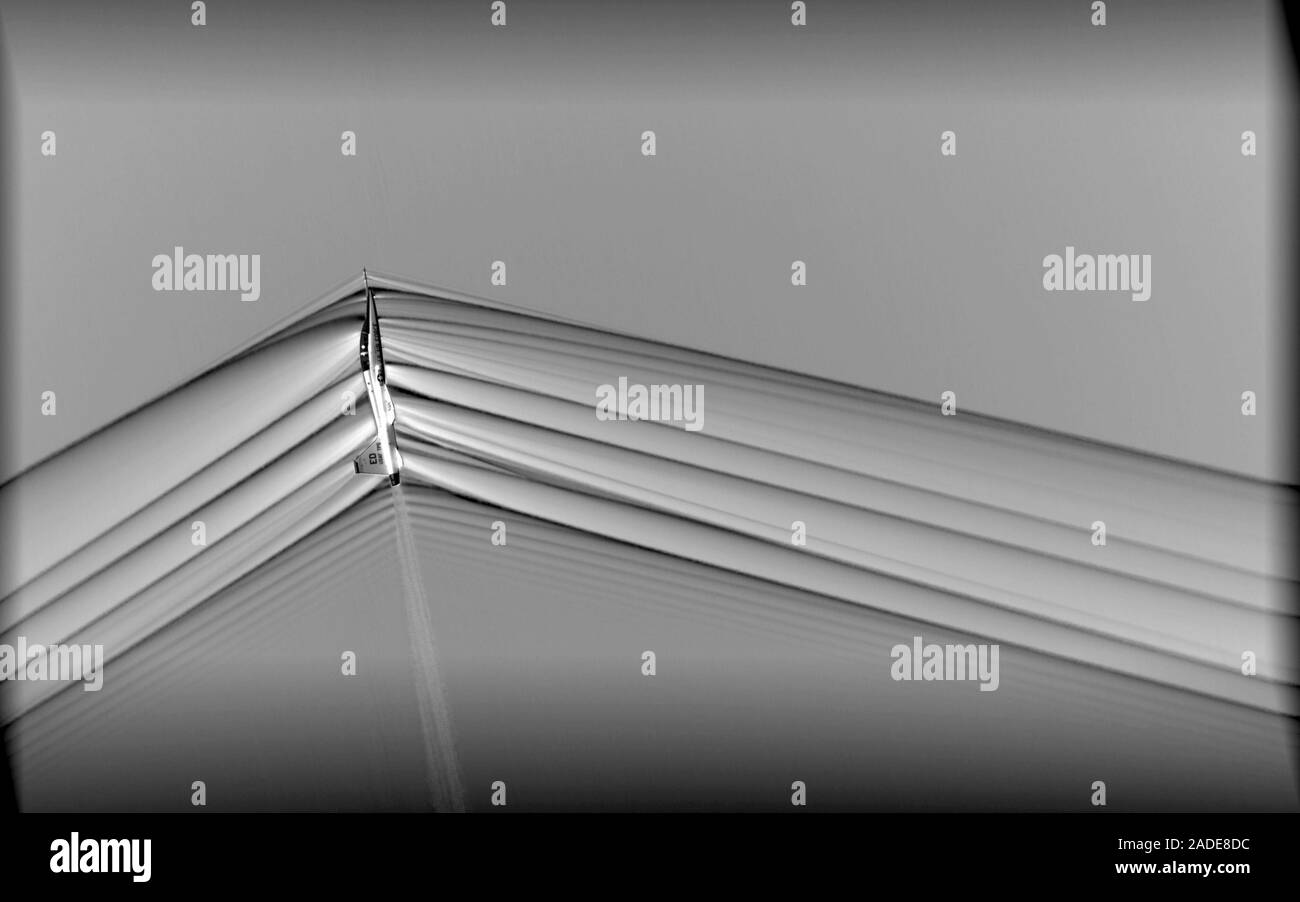 Supersonic aircraft shockwave research. Schlieren image of shockwaves ...