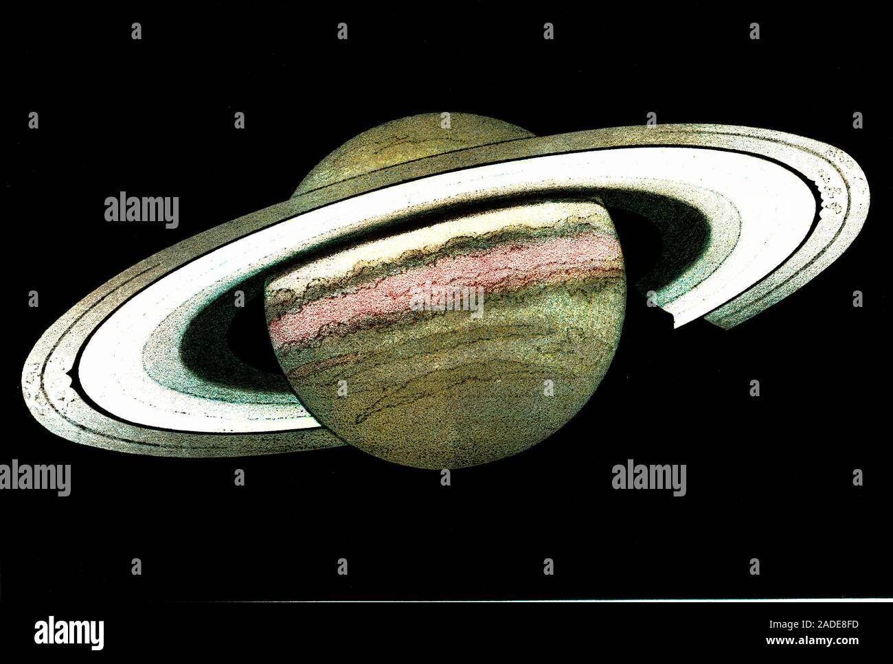 Saturn and its rings, 1874 illustration. Observed and drawn on 30 ...