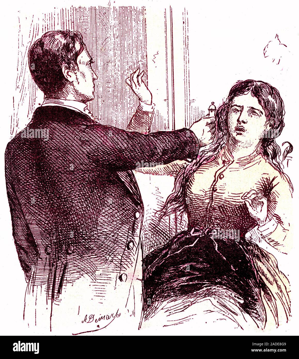 Hypnosis, 19th-century illustration. Hypnotist using the method of ...