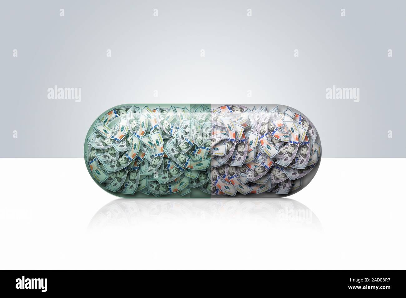 US dollar bill in shape of pharmaceutical pill, grey background Stock ...