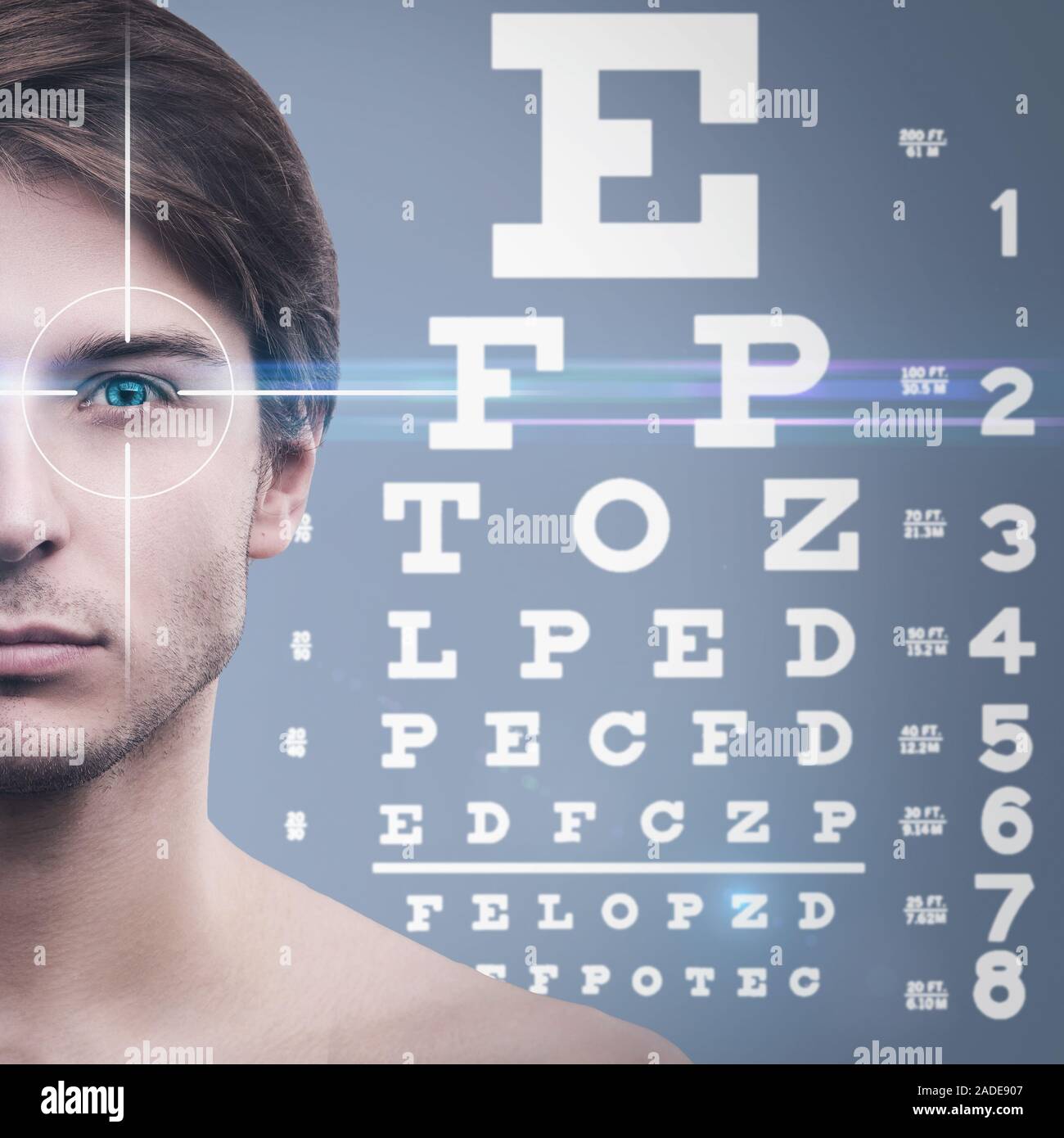 Male face and eye chart. Eyesight concept Stock Photo - Alamy