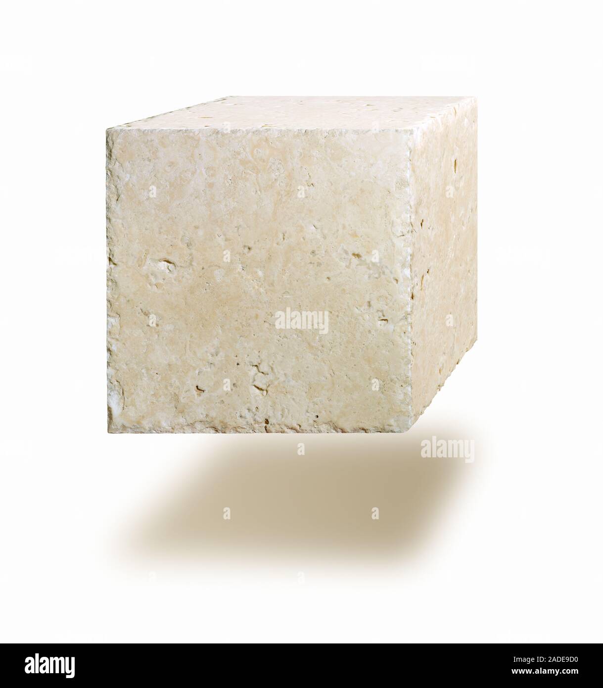 Marble cube floating in air against white background, composite image ...