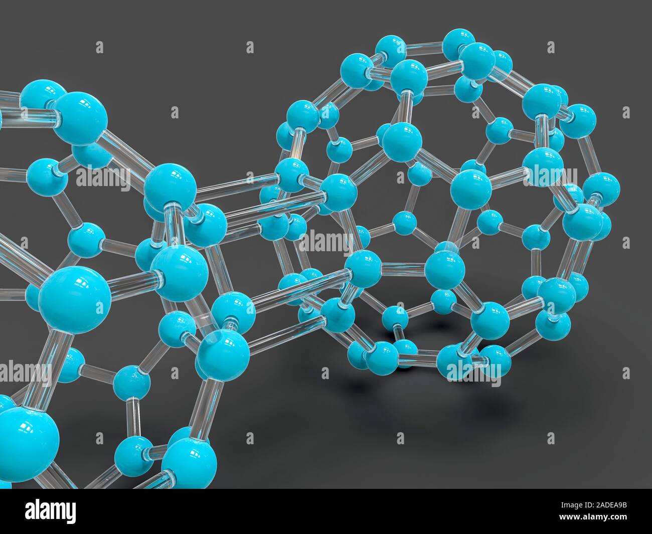 Joined C60 buckyballs. Conceptual illustration of two (mechanically ...