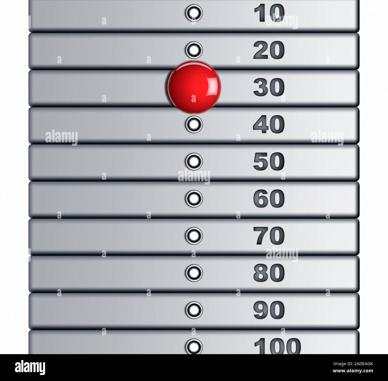 Illustration of weight machine weights numbered from 10 to 100 pounds ...