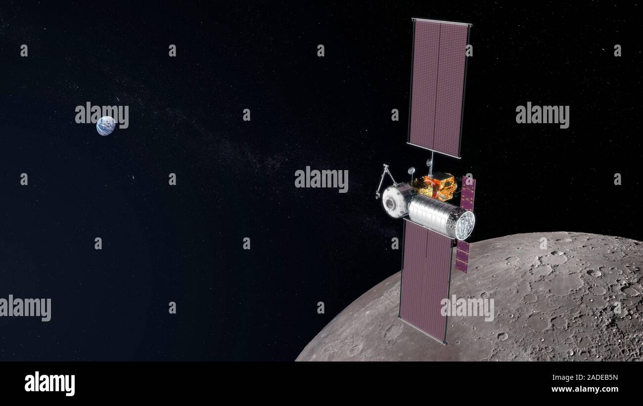 Lunar Orbital Platform-Gateway space station, illustration. This crewed ...