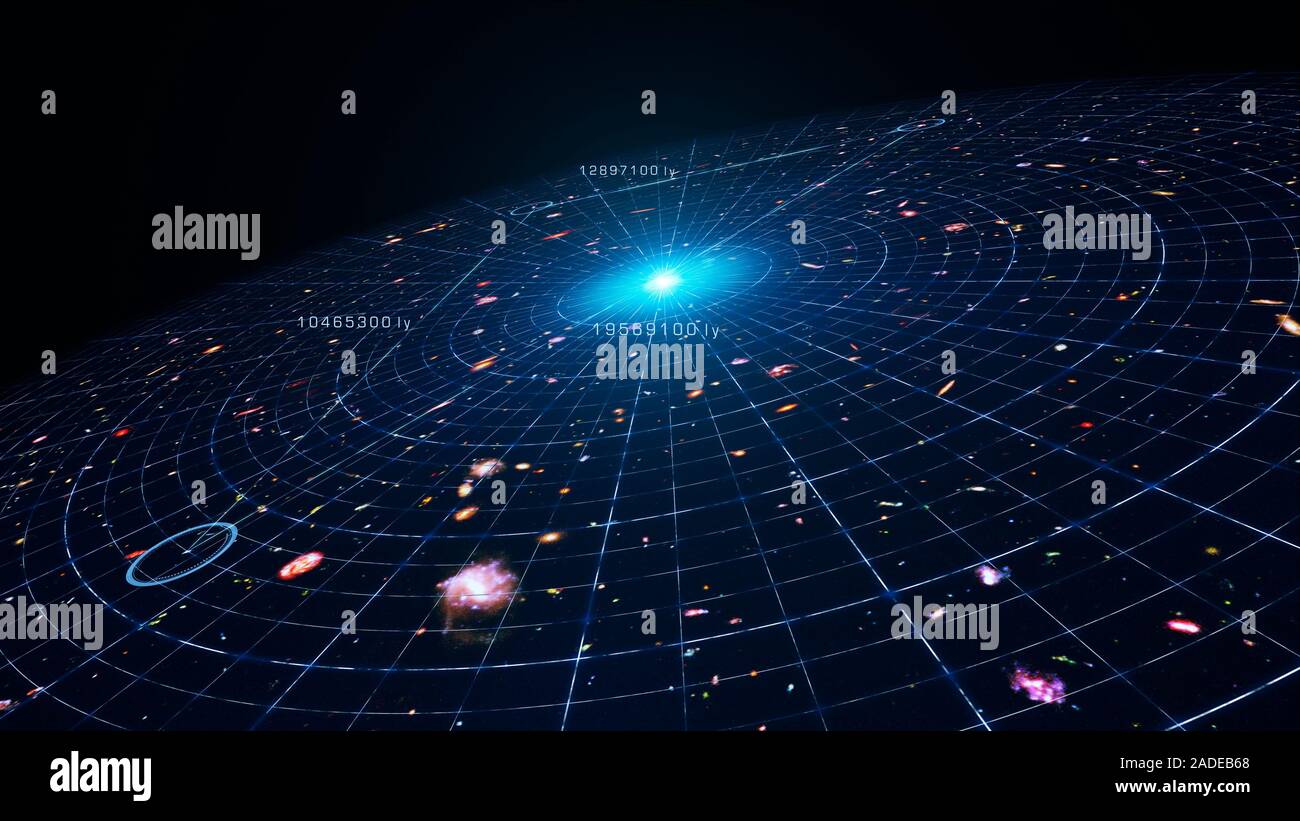 Universe's dark energy expansion, illustration. The grid of space-time ...