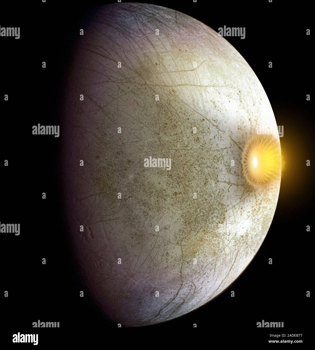 Impact on Jupiter's moon Europa, illustration. The impact depicted here ...