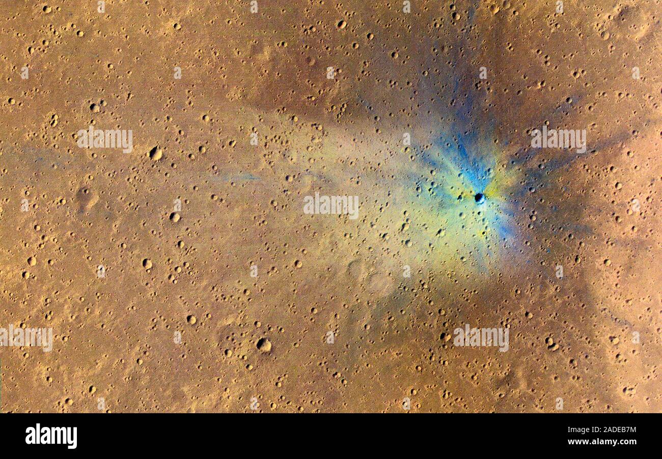 Impact crater on Mars. Mars Reconnaissance Orbiter (MRO) image of a ...