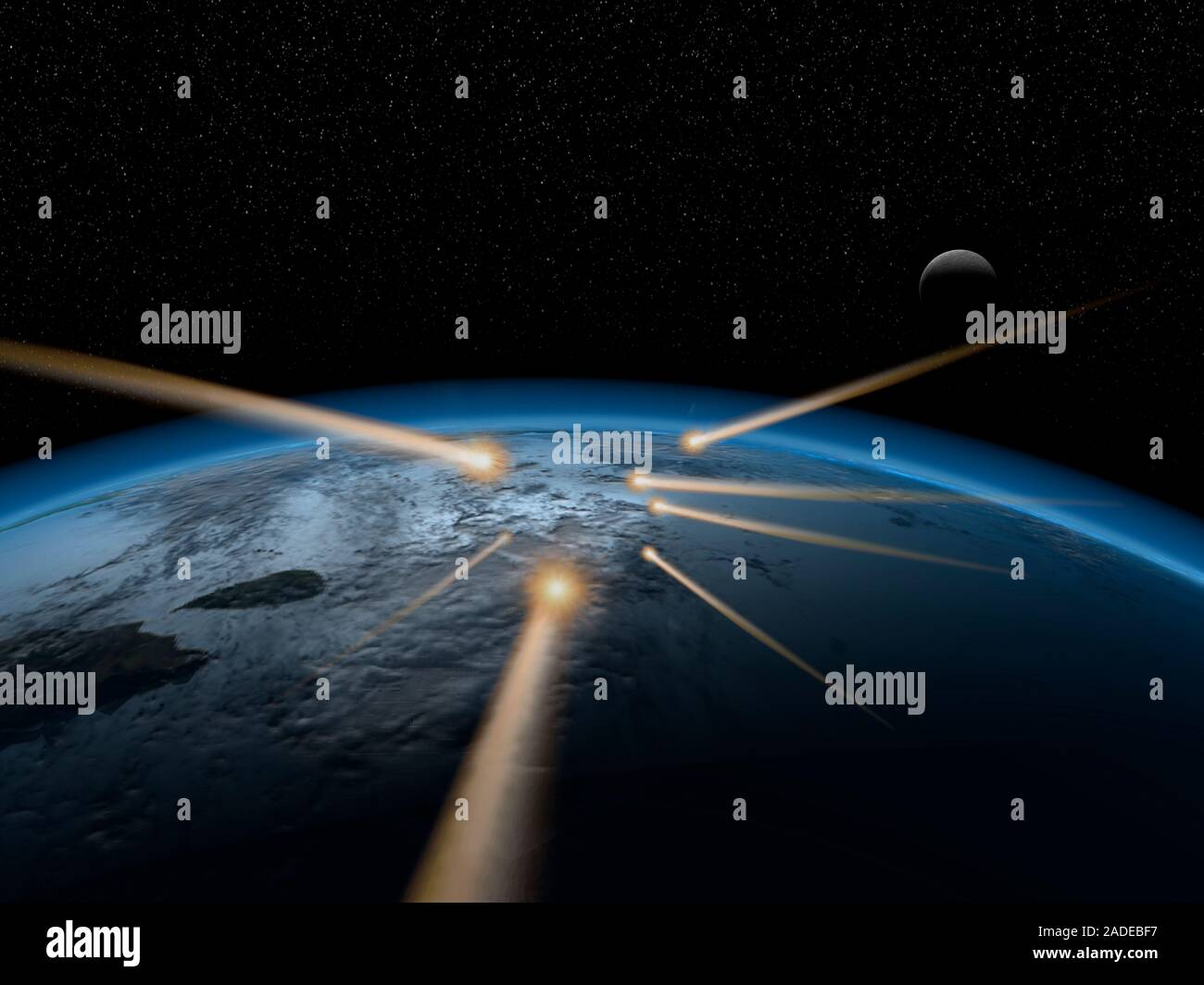 Meteors in the Earth's atmosphere, illustration. The speed of the Earth ...