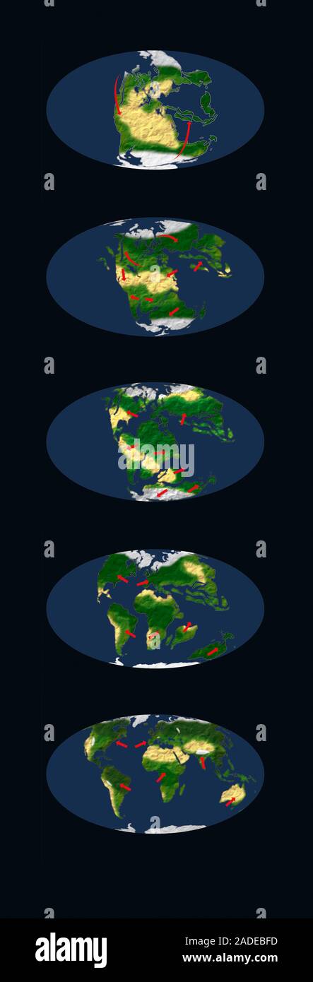 Pangaea break-up, global maps (elliptical projections). The Pangaea ...