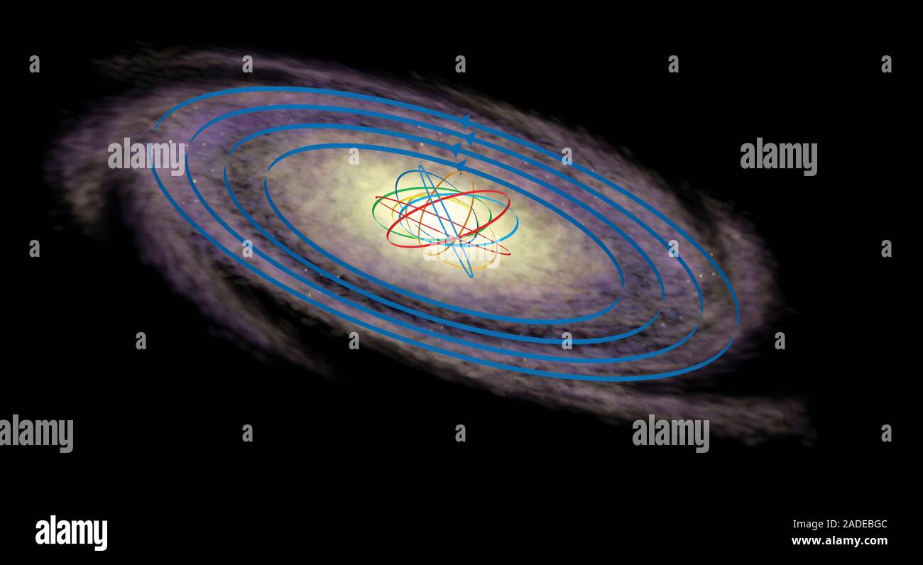 Spiral galaxy, schematic illustration. Blue lines mark the structure of ...