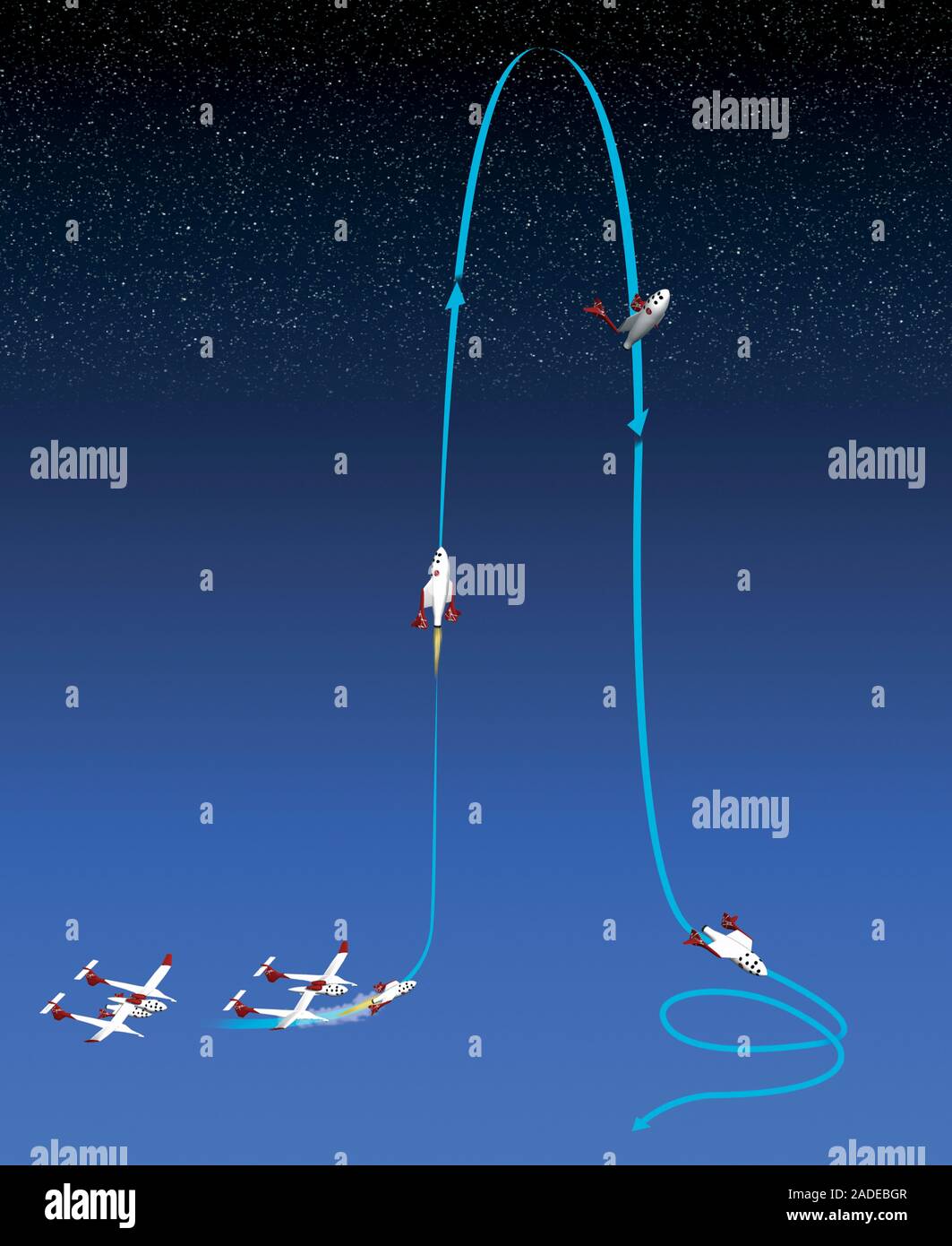 SpaceShipOne sub-orbital flight. Illustration of the launch method used ...