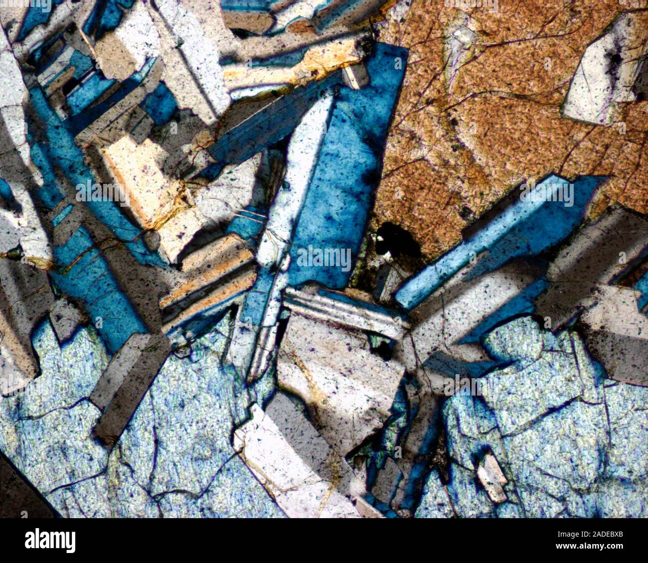 Dolerite rock crystals. Light micrograph of a section through of sample ...