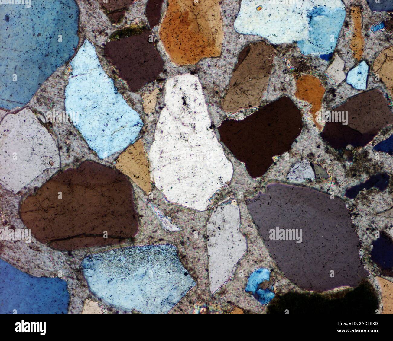 Sandstone compacted particles. Light micrograph of compacted rock ...