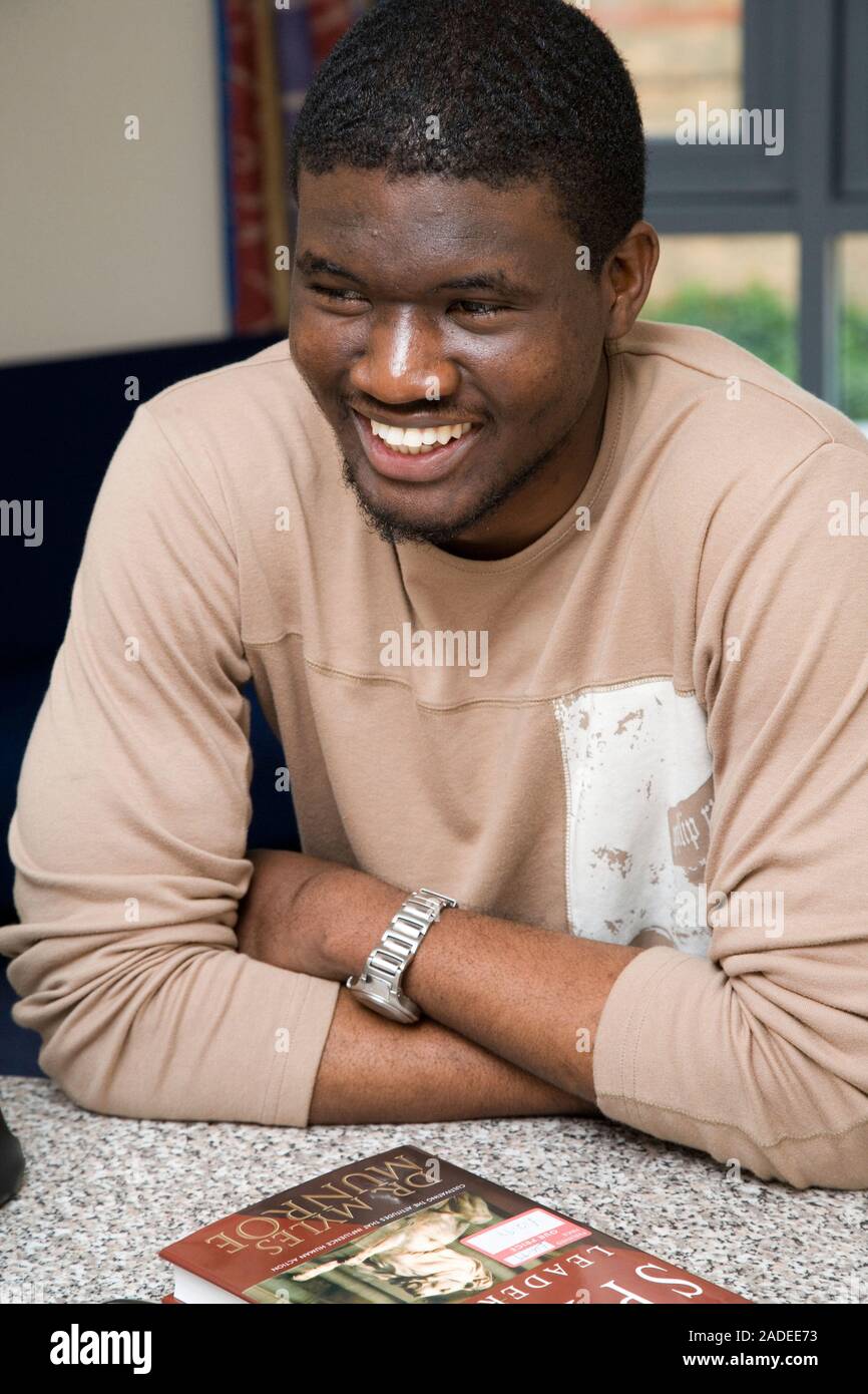 University student talking and smiling, in student accommodation Stock ...