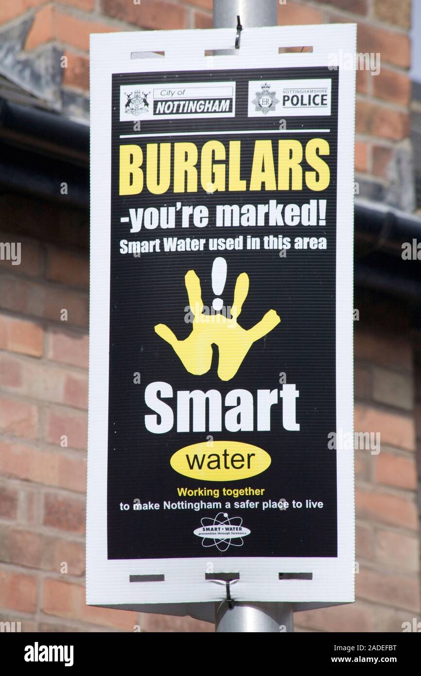 Sign warning burglars that Smart Water is used in the area Stock Photo ...