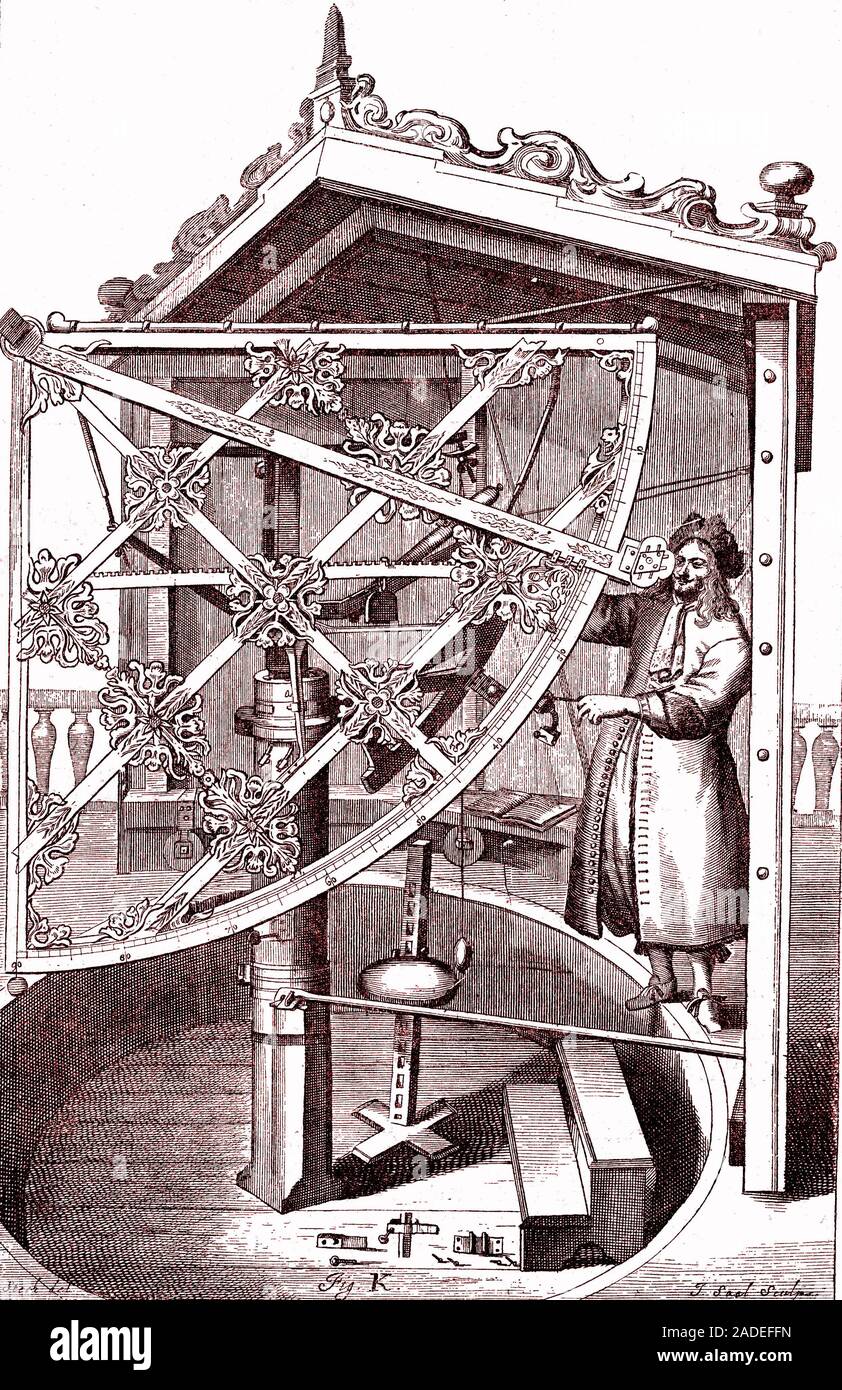 Mounted quadrant, historical illustration. 17th-century astronomer ...