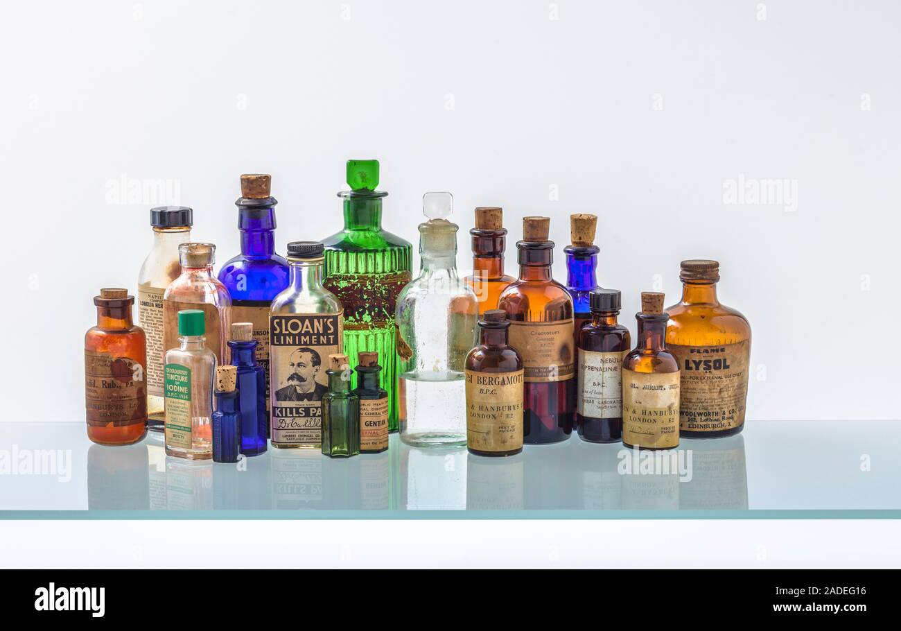 Vintage pharmacy bottles Stock Photo - Alamy