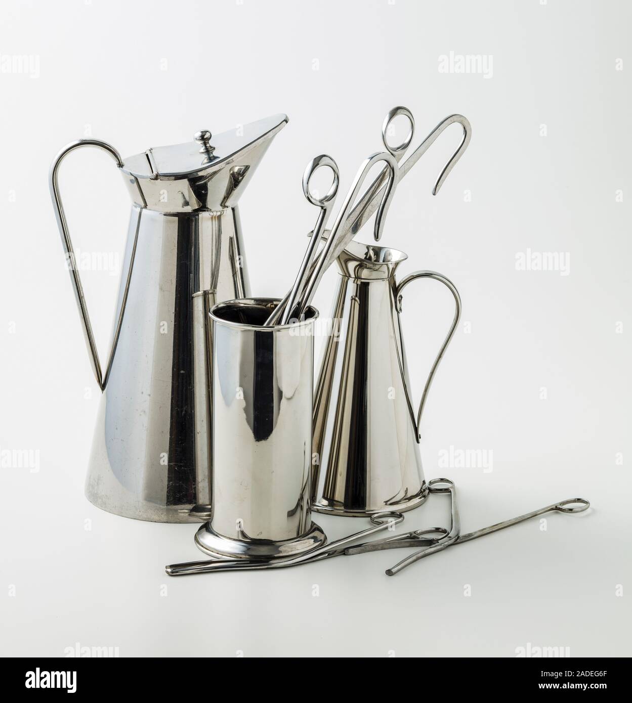 Medical instruments and metal jugs Stock Photo - Alamy