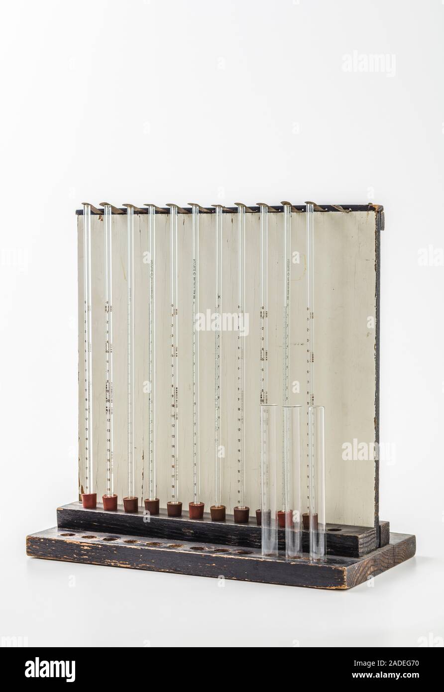 ESR blood test stand from 1956. The erythrocyte (red blood cell ...