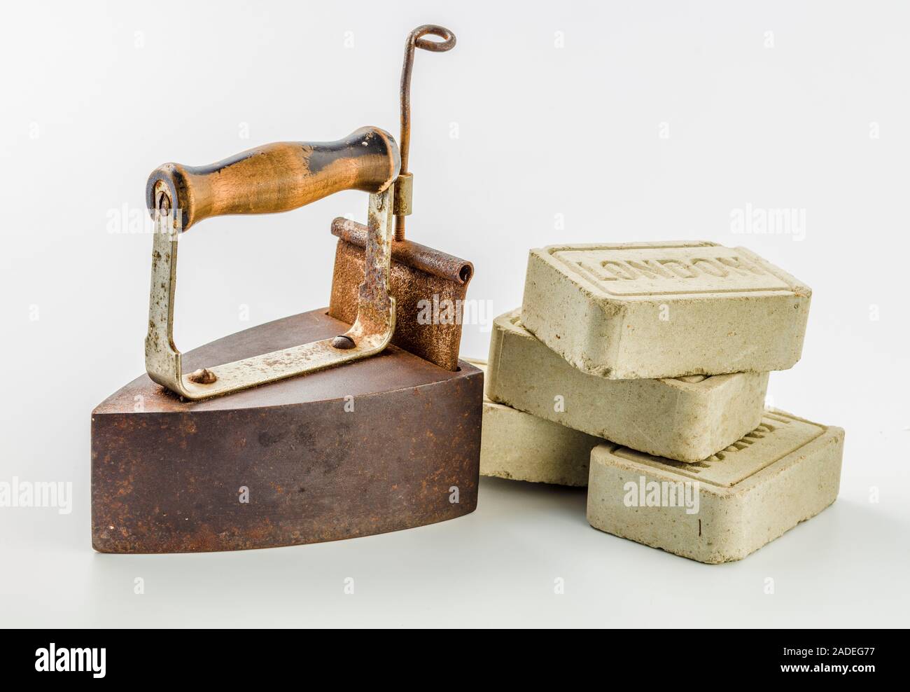 Antique heavy iron with London bricks, which store the heat Stock Photo ...