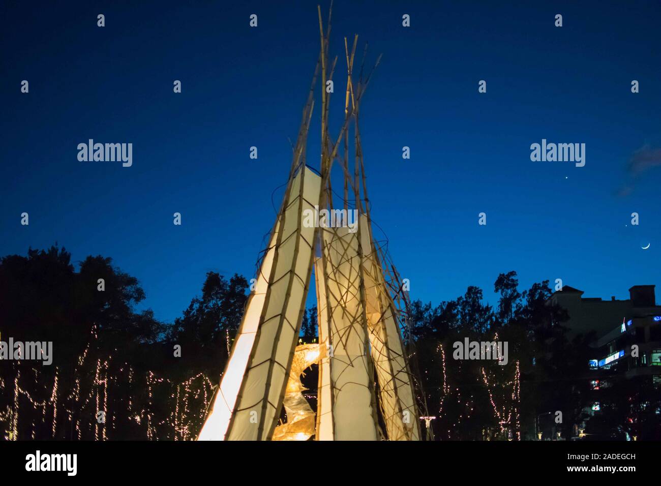 NOV. 28, 2019-BAGUIO CITY PHILPPINES : Lit white tent in the middle of ...
