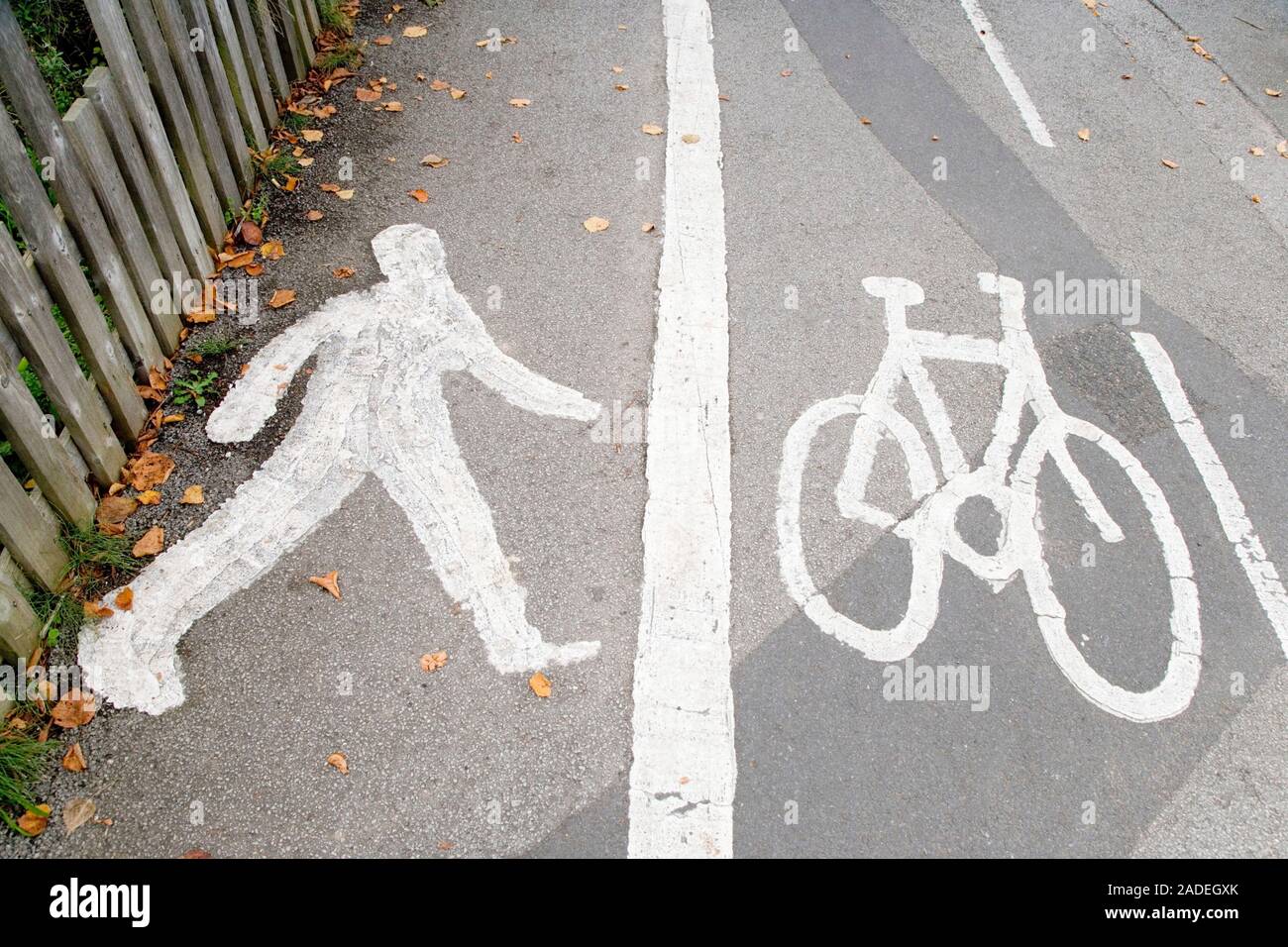Signage for designated pedestrian and cycle route Stock Photo - Alamy