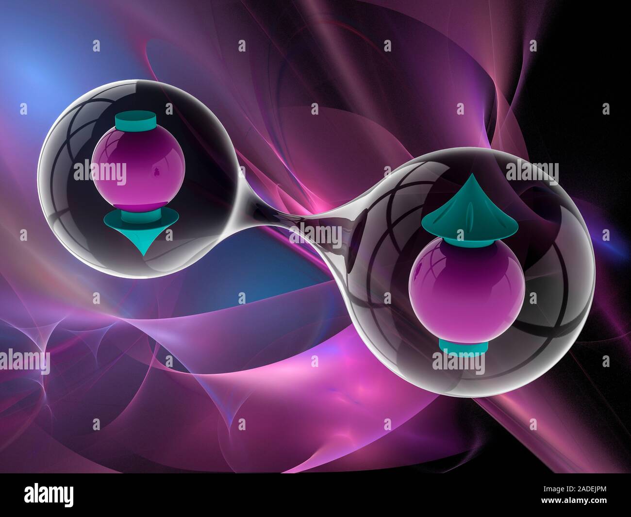 Entangled electrons. Conceptual illustration symbolizing the quantum ...