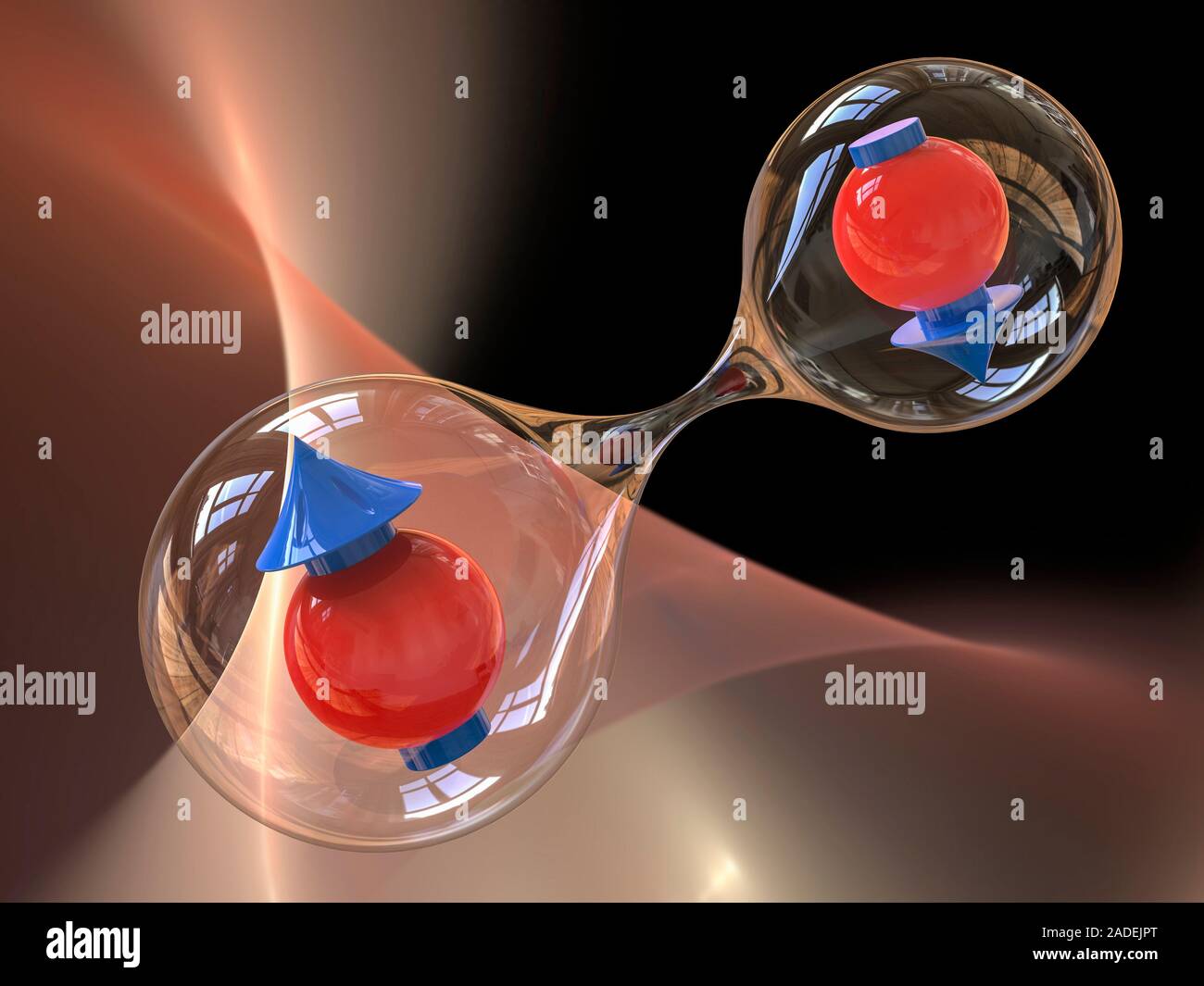 Entangled electrons. Conceptual illustration symbolizing the quantum ...