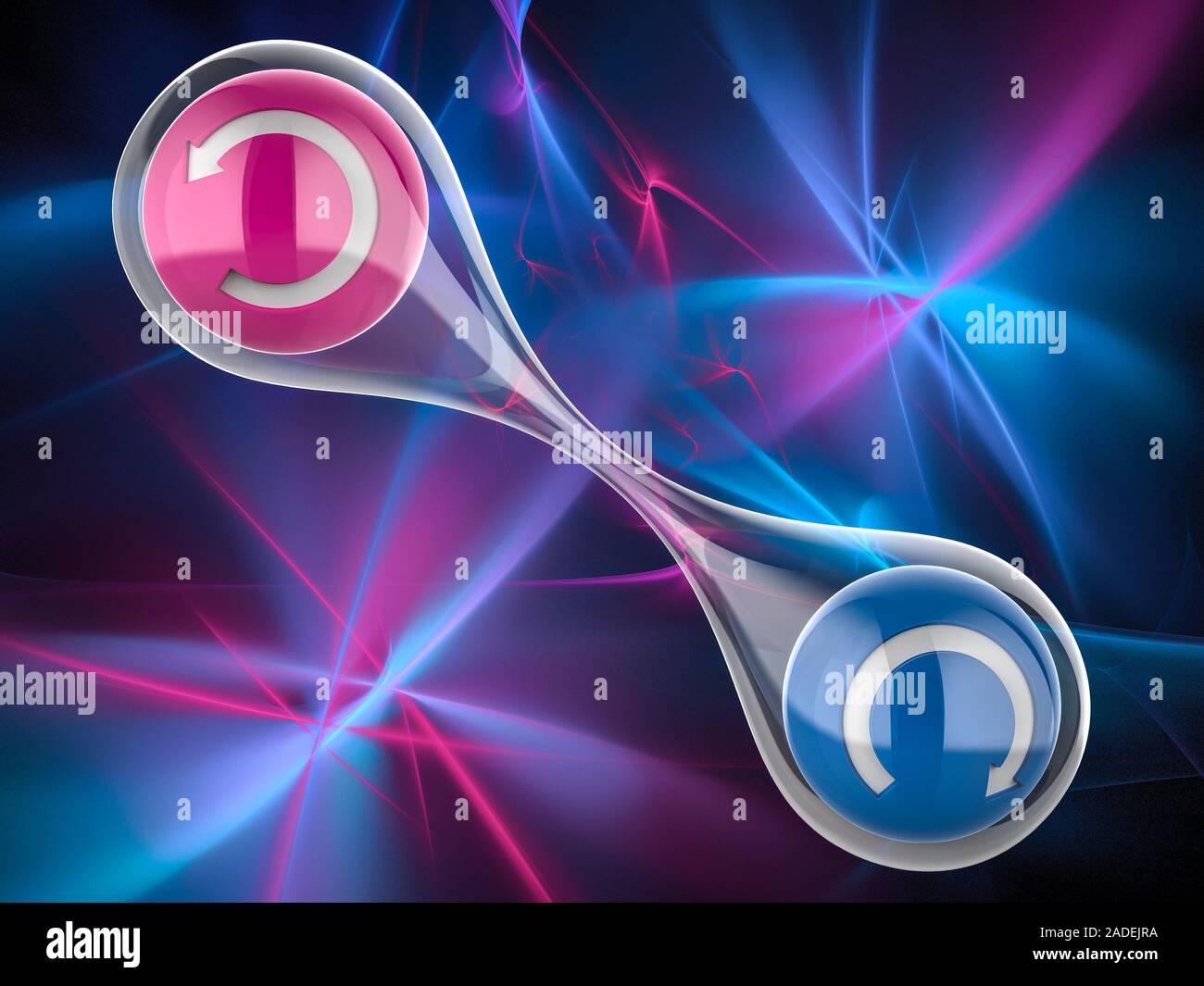 Entangled electrons. Conceptual illustration symbolizing the quantum ...