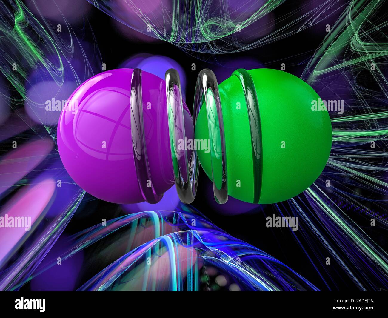 Entangled particles. Conceptual illustration symbolizing the quantum ...