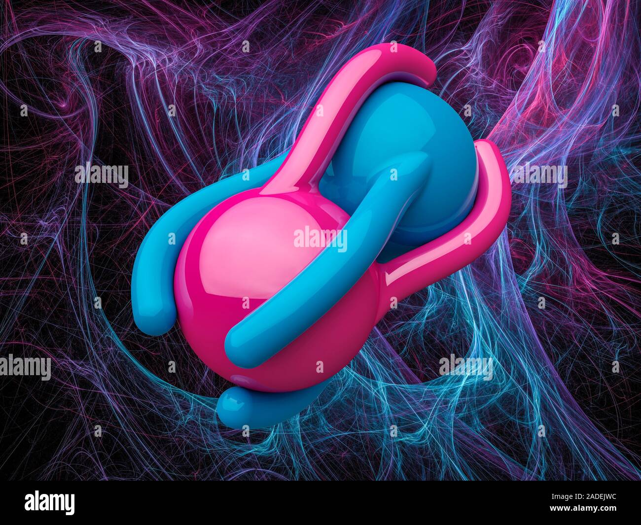 Entangled particles. Conceptual illustration symbolizing the quantum ...