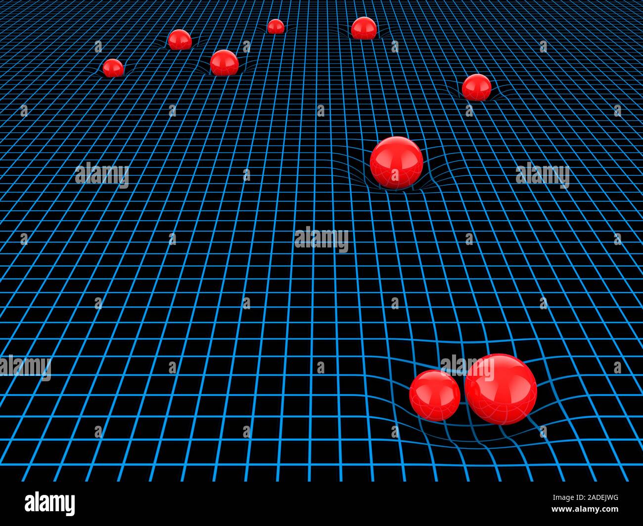 Spacetime. Computer illustration showing the curvature of spacetime due to the presence of stars ...