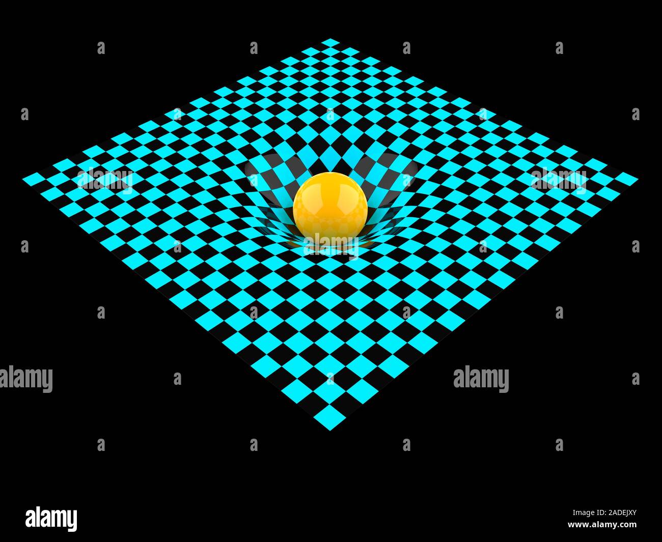 Spacetime. Computer illustration showing the curvature of a squared ...
