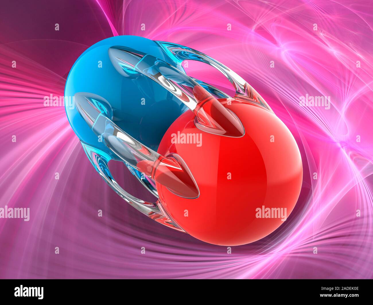 Entangled particles. Conceptual illustration symbolizing the quantum ...
