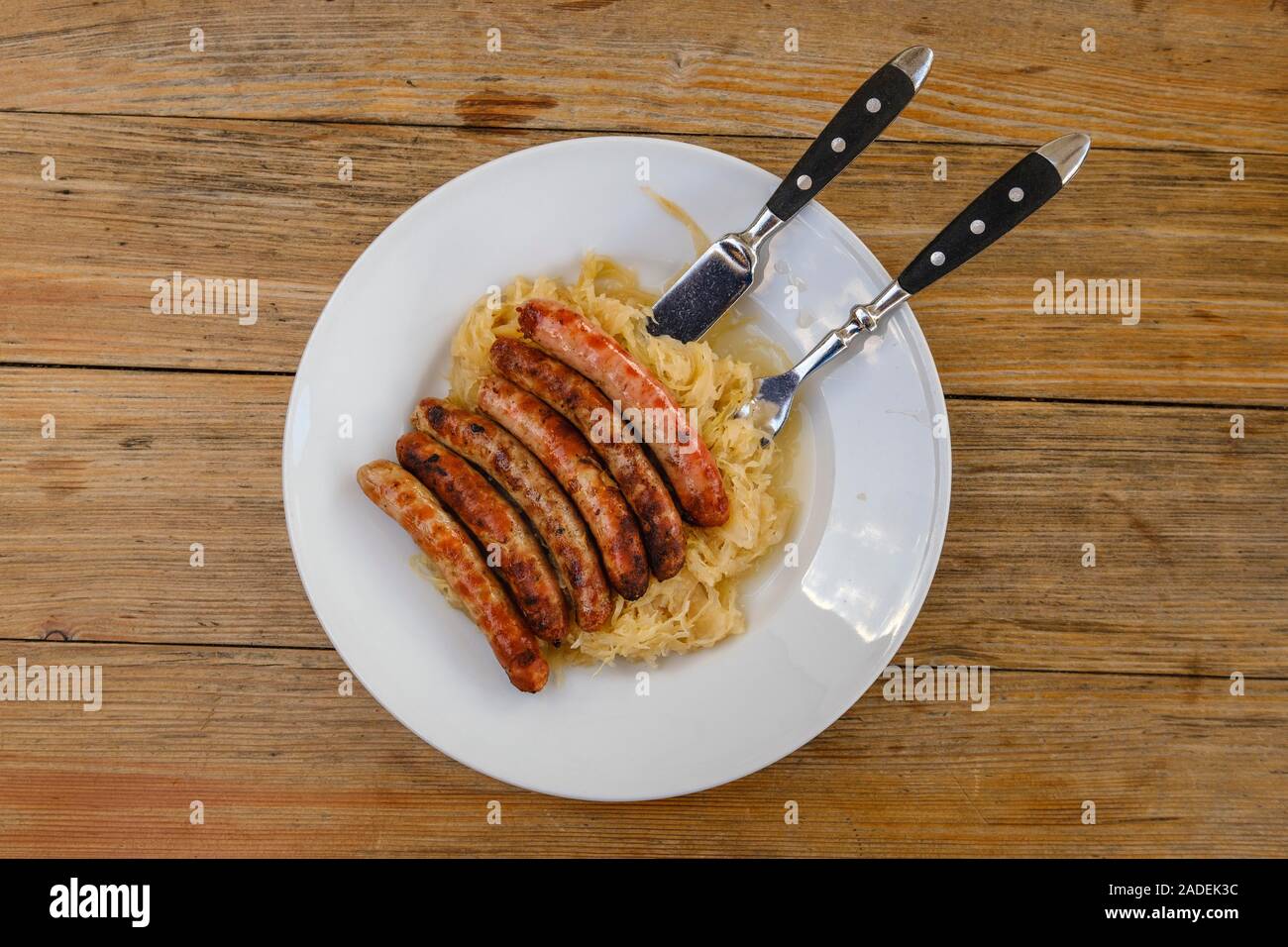 Regensburger sausages on Sauerkraut, Wurstkuchl, Regensburg, Upper ...