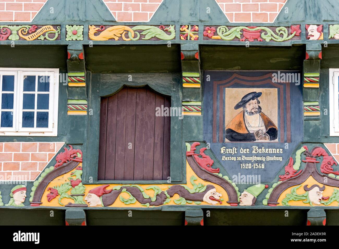 Duke Ernst the Confessor as portrait at the half-timbered house ...