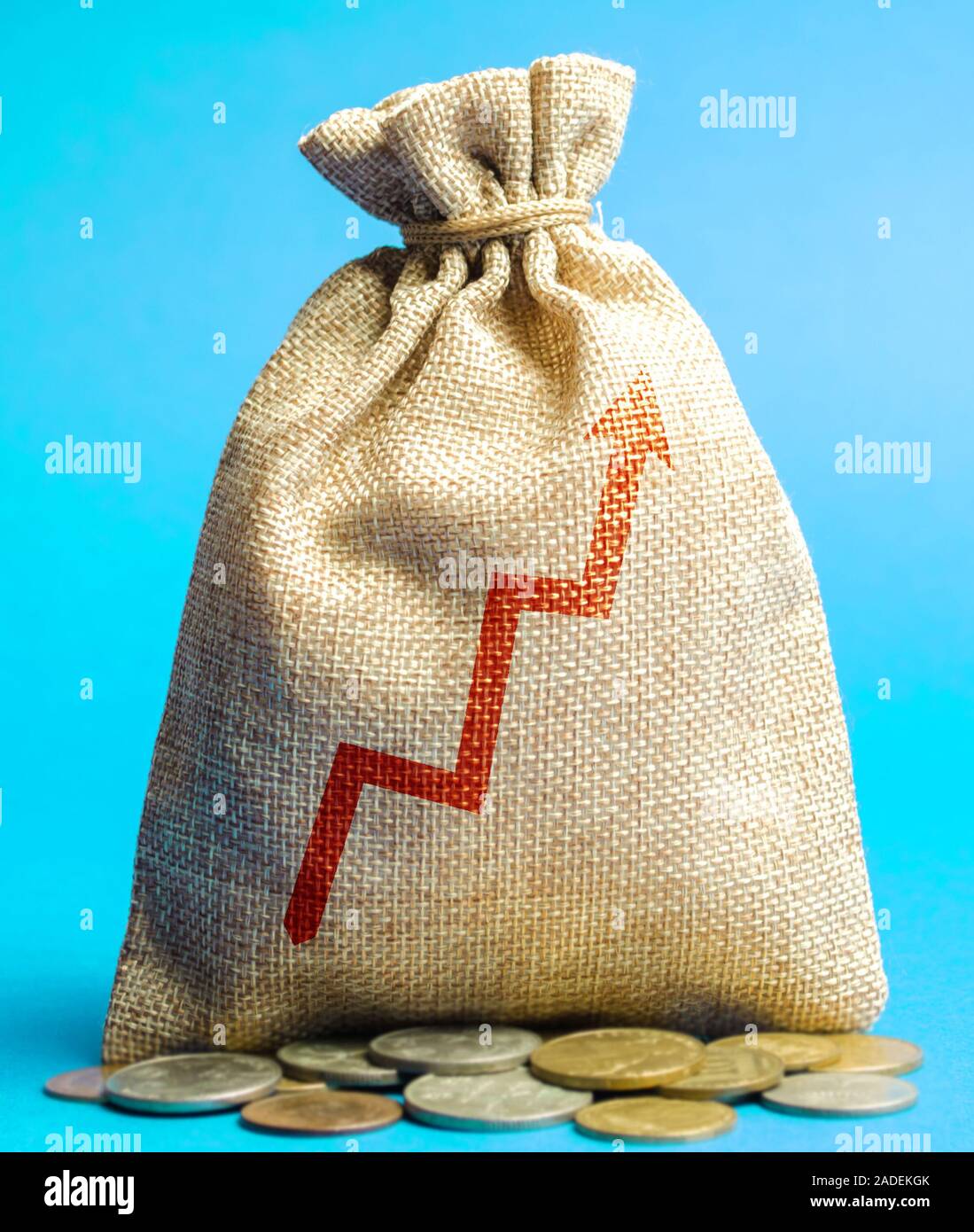 Money bag with up arrow. Successful business concept. Profitability and ...