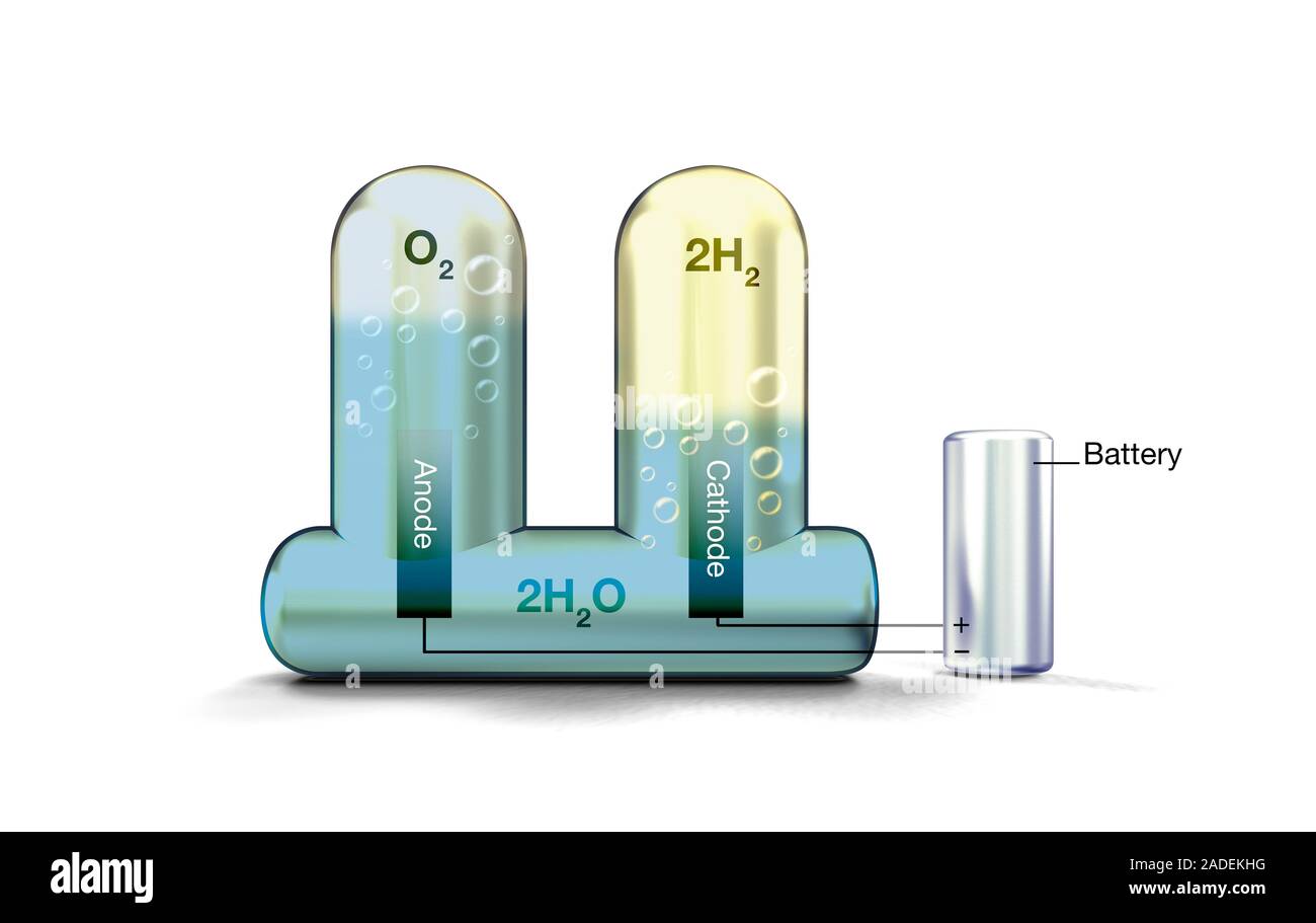 Electrolysis of water, illustration. Electrolysis is the use of an ...