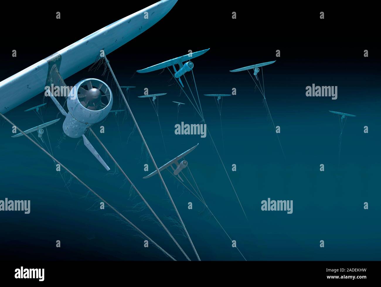 Deep Green tidal kite energy system, illustration. This system uses an ...