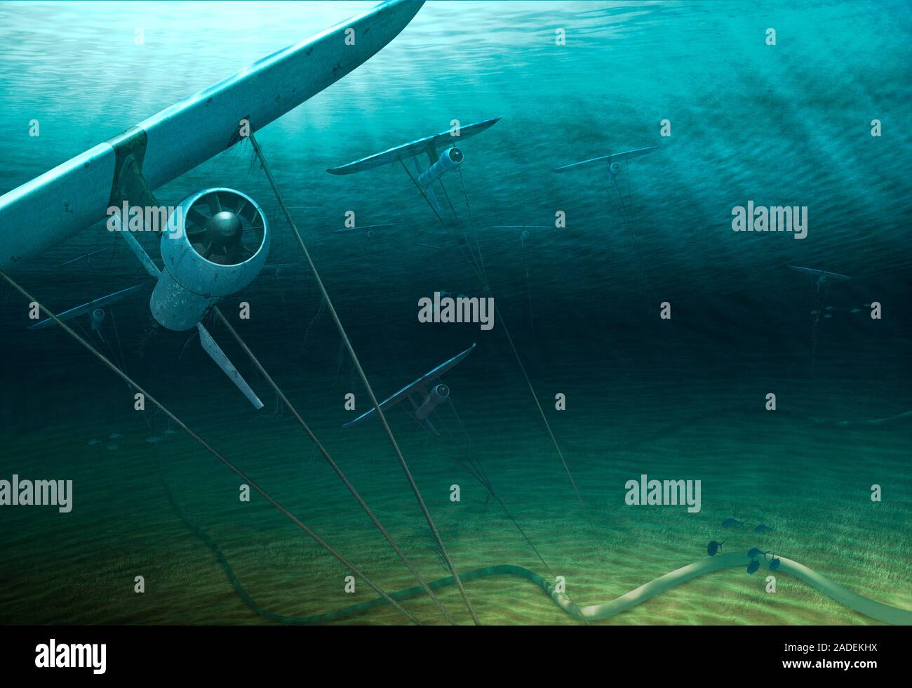 Deep Green tidal kite energy system, illustration. This system uses an ...