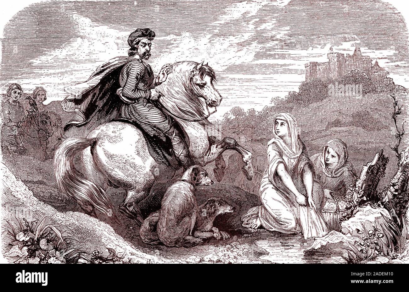 Robert I of Normandy and his mistress, 11th century. Historical illustration of Robert I (1000 ...