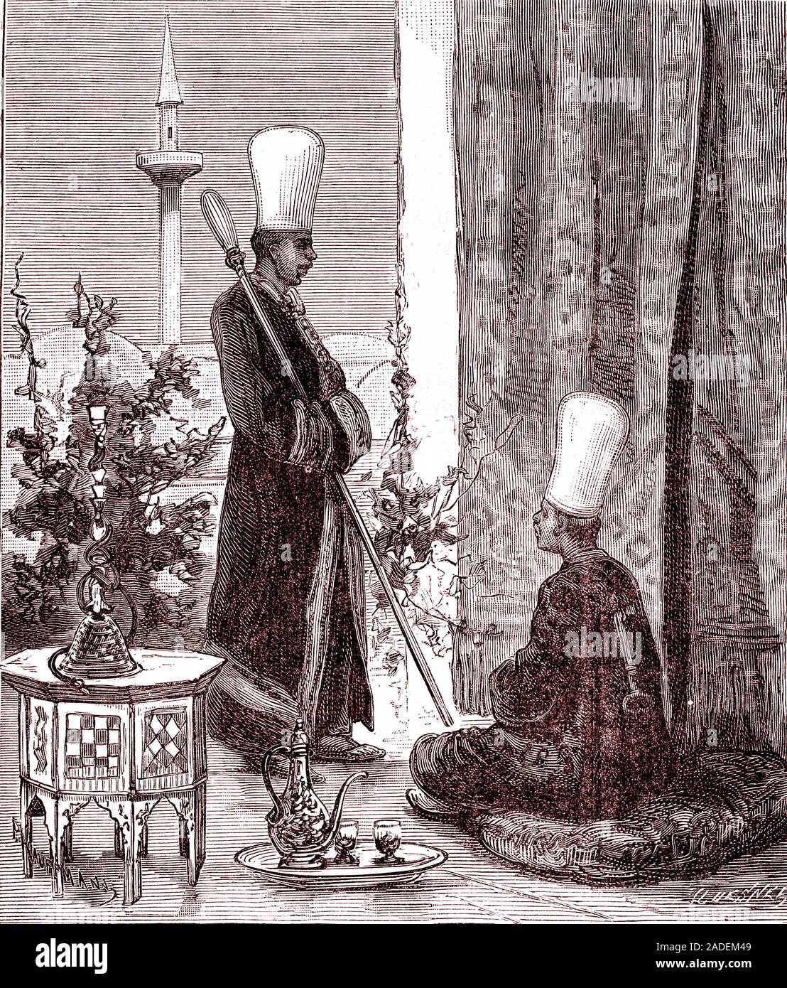 Ottoman eunuch guards, 19th-century illustration. Eunuch guards in a ...