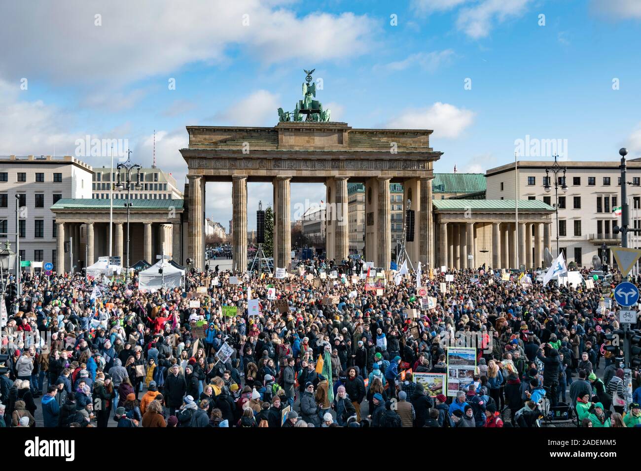 Demonstrators, crowd at Brandenburg Gate during climate strike ...