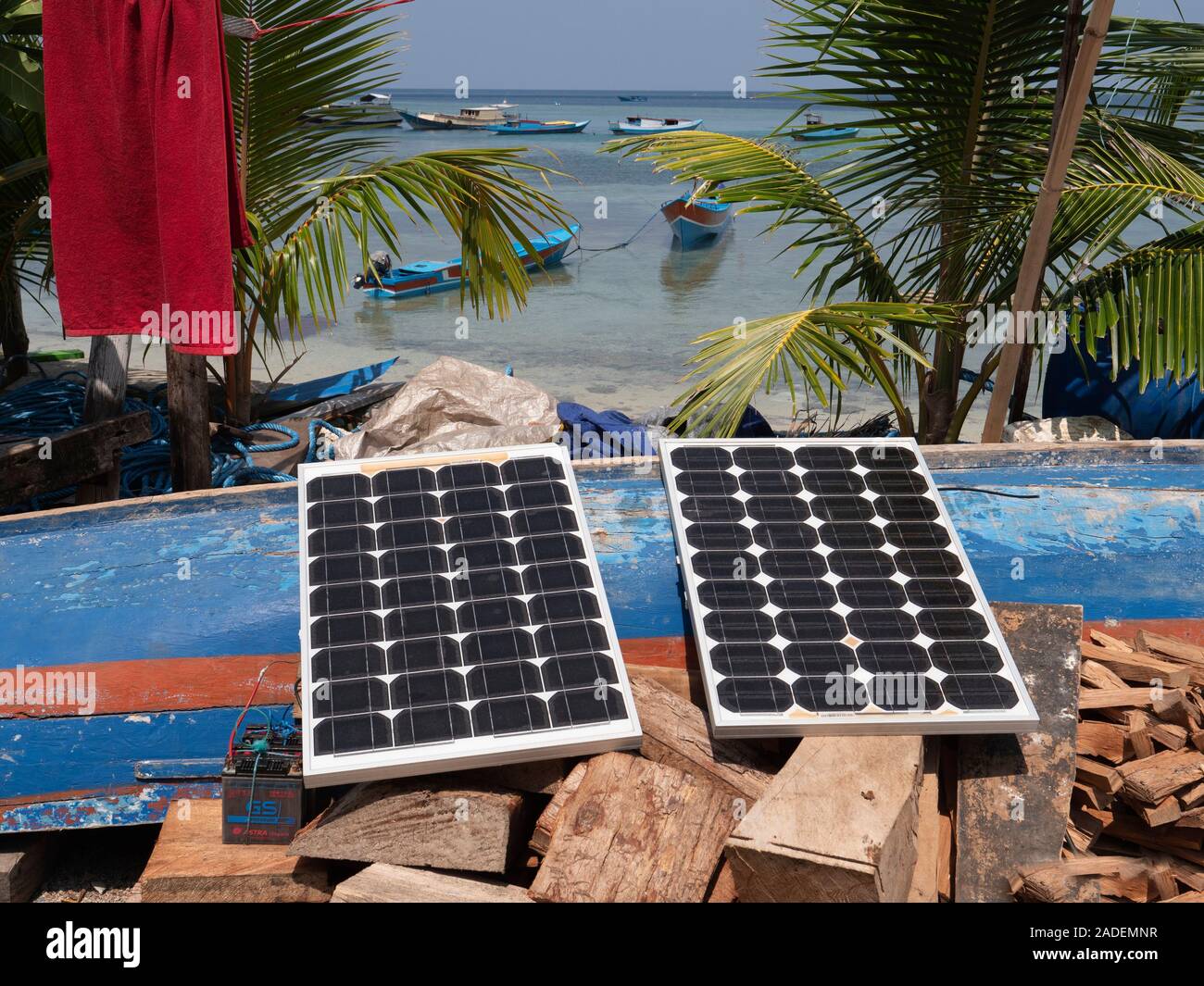 Solar panels set up to provide energy on the remote Banda Islands ...