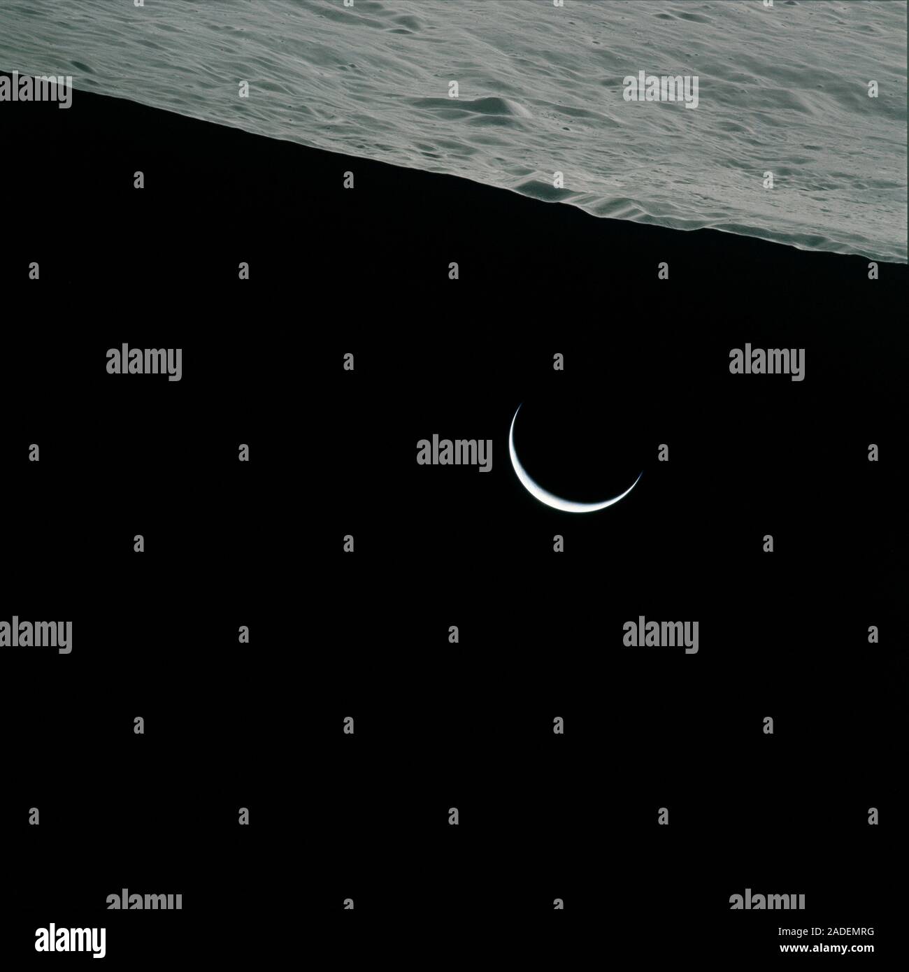 Earthrise from lunar orbit during Apollo 15, August 1971. Crescent ...