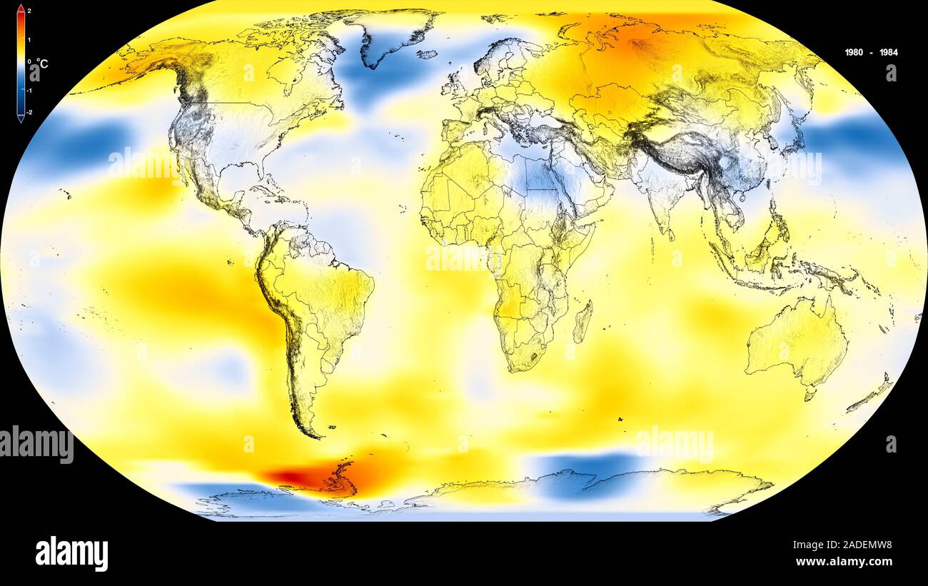 Global warming record. Global map of surface temperature anomalies for ...