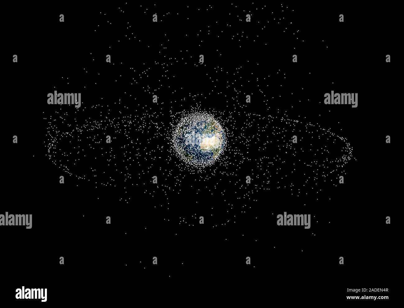 Space junk orbiting the Earth, illustration. Such debris ranges from ...
