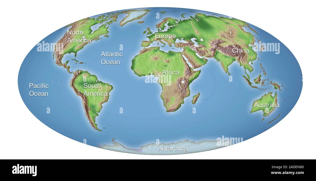 Continental drift, modern era. Map of the Earth showing the continents ...